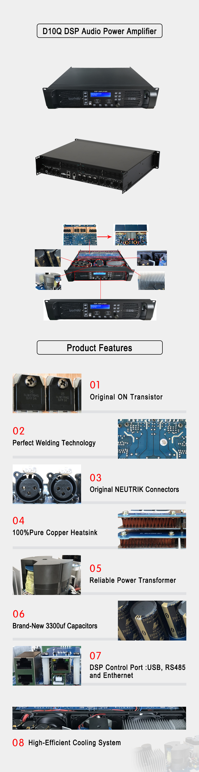 D10Q 4CH Sound Audio Digital DSP Power Amplifier with Ethernet - Buy ...
